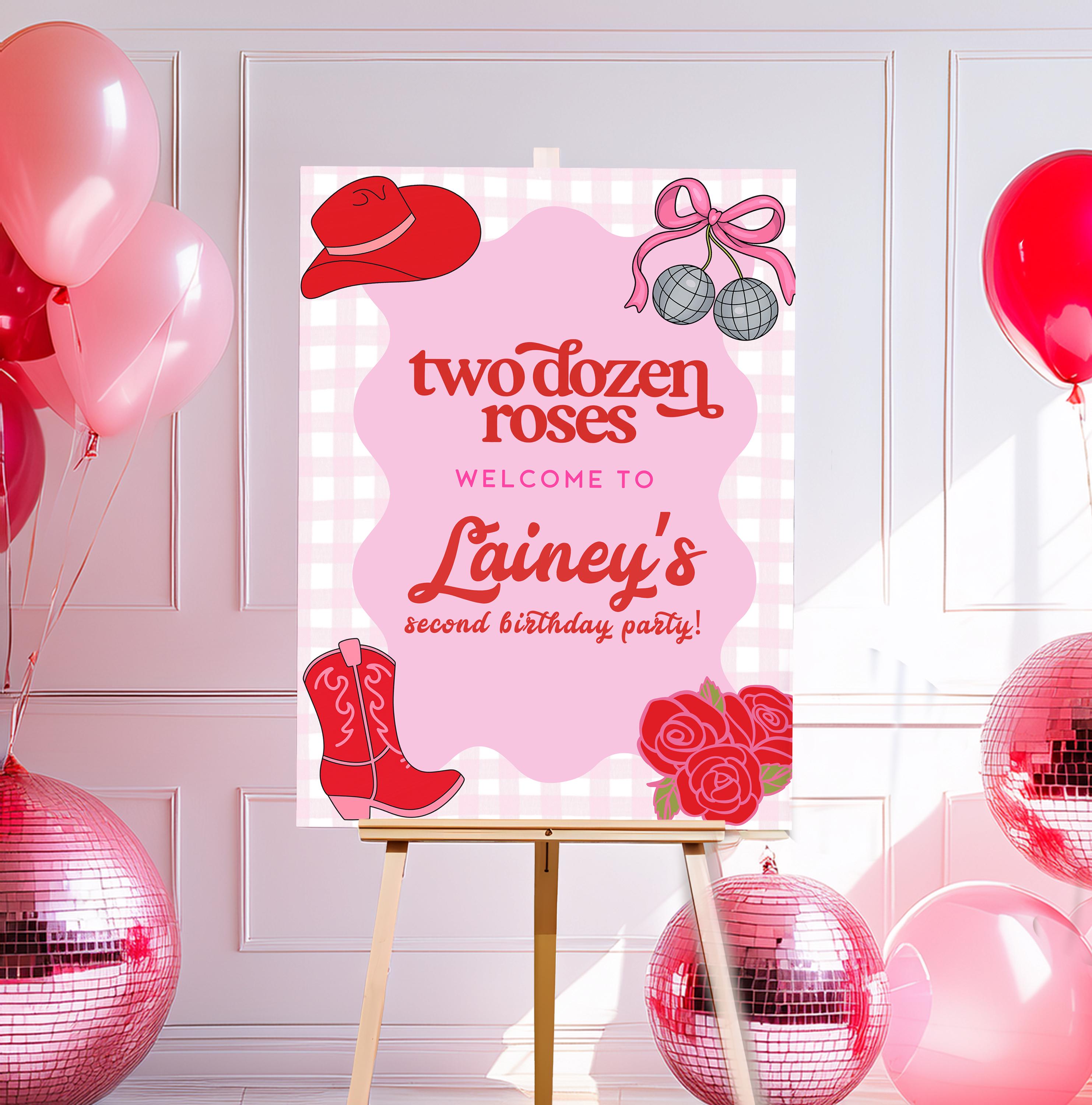 Two Dozen Roses 2nd Birthday Welcome Sign, Pink Floral Western Theme ...