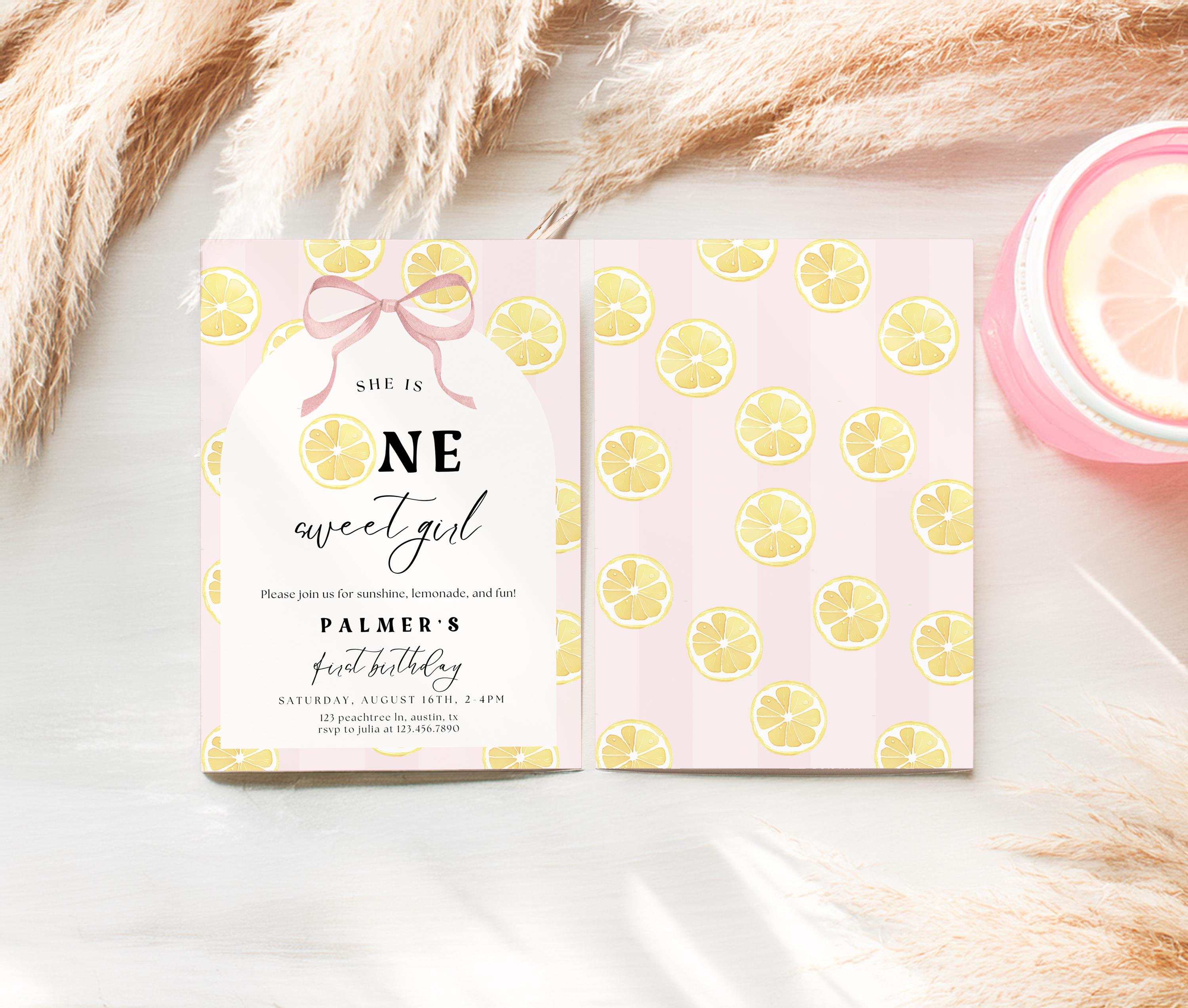 Pink Lemonade First Birthday Invitation, Strawberry 1st Birthday Invite ...