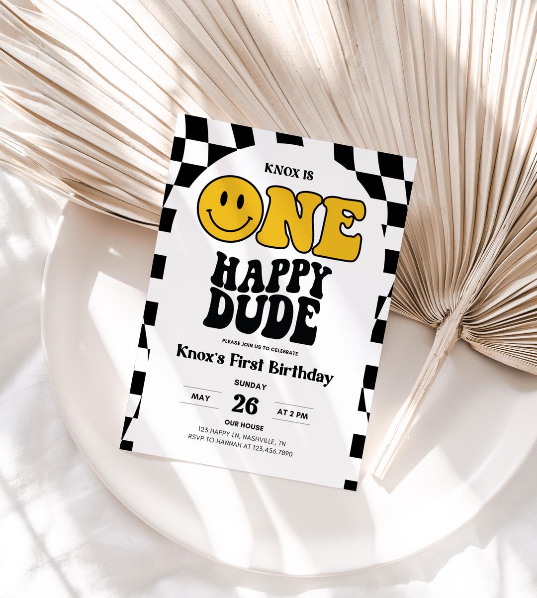 One Happy Dude Birthday Invitation Template, Printable Editable Retro ...