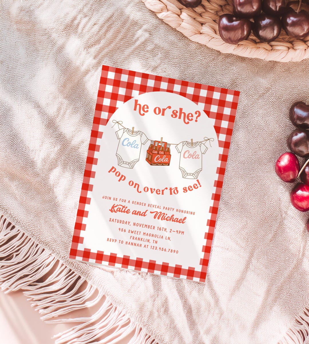 Soda Theme Baby Gender Reveal Party Invitation, He or She Pop on Over ...