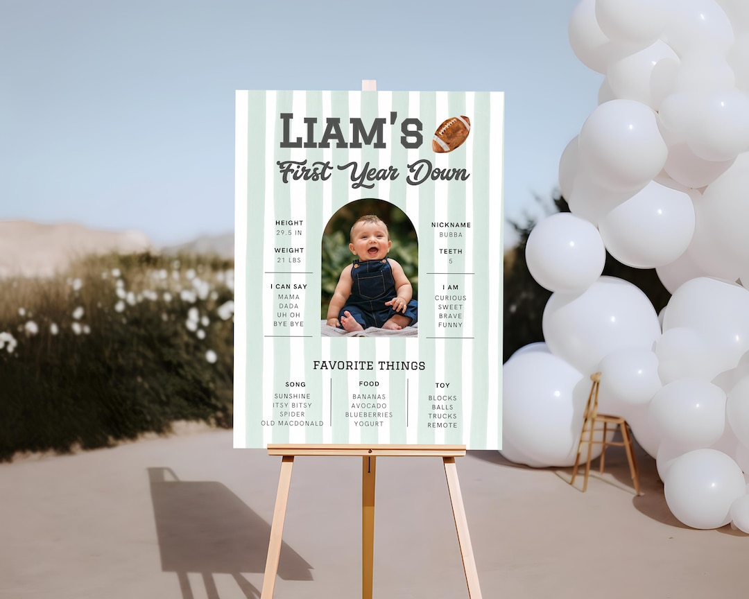 First Year Down Birthday Milestone Board, Football Birthday, First ...