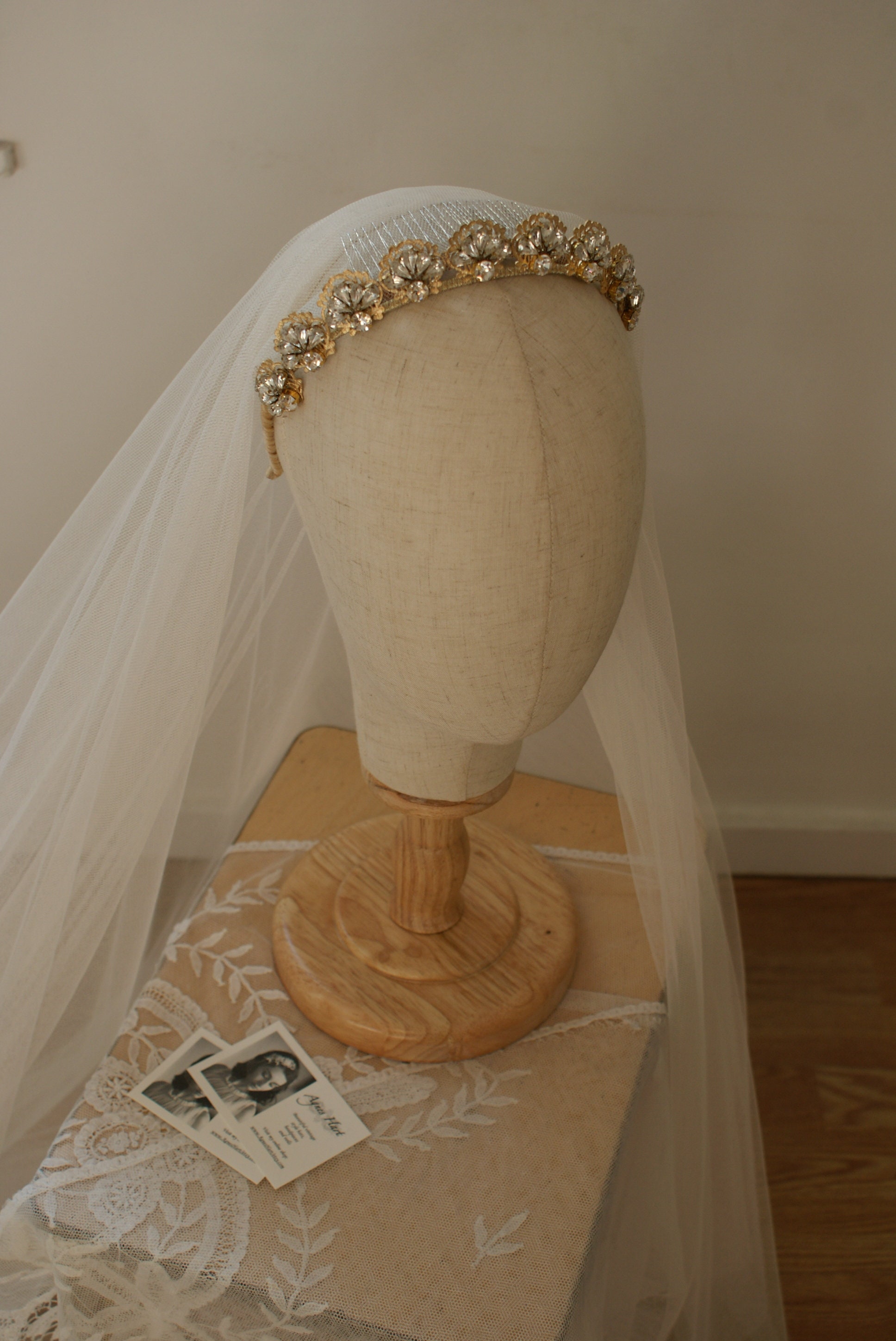 Ivory Drop Veil - Wedding Veil and Tiara - Chapel Length Bridal Veil ...