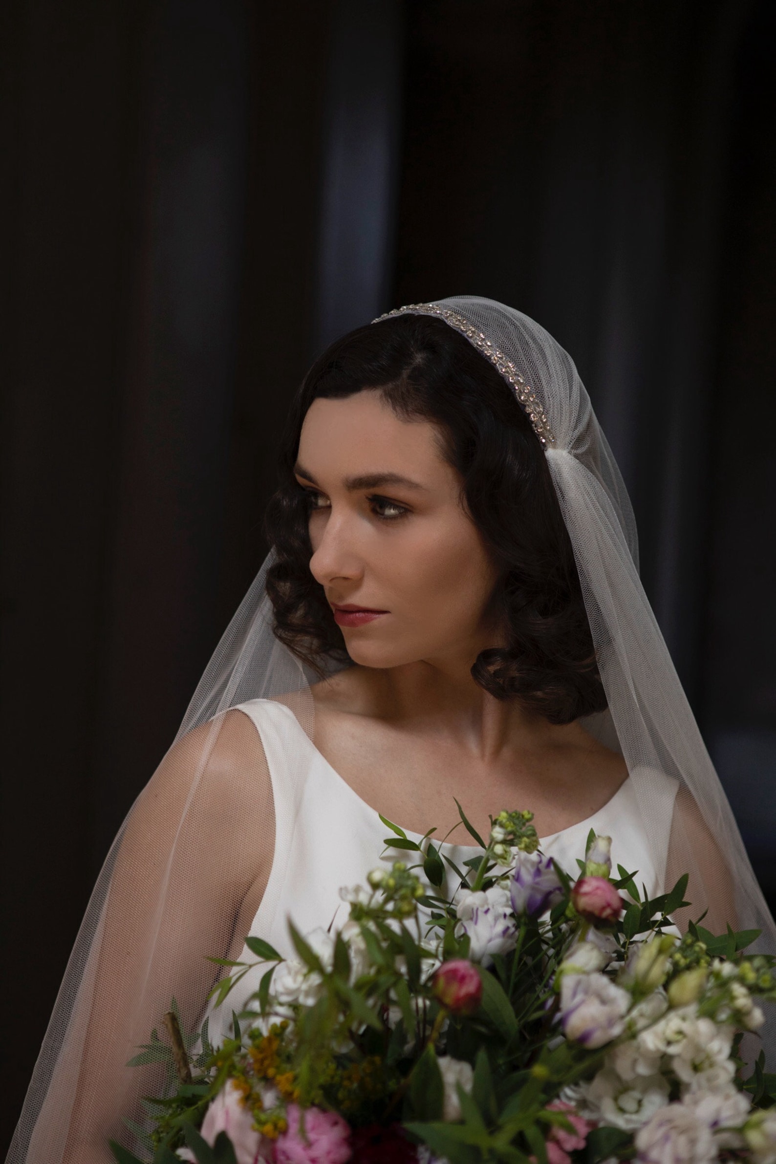 Ivory Juliet Cap Veil With Crystal Trim - Vintage Style Wedding Veil ...