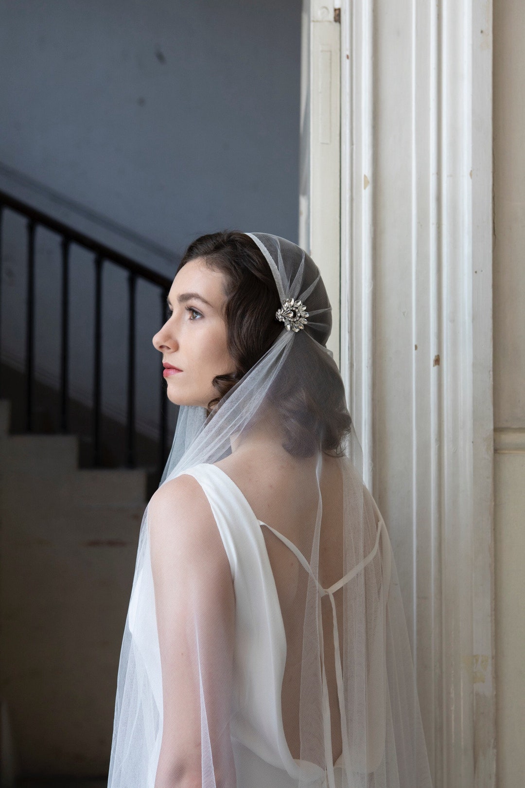 Ivory Wedding Veil Juliet Cap Style, Art Deco Veil, Ivory Cap Veil ...