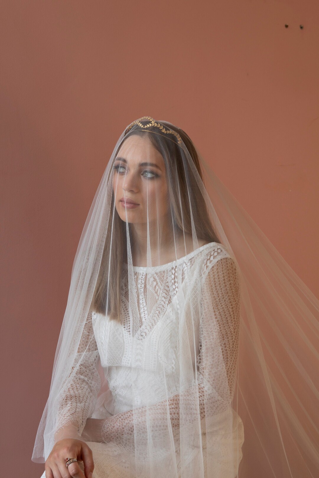 Champagne Cathedral Veil and Gold Bridal Crown - Elegant Bridal Tiara ...