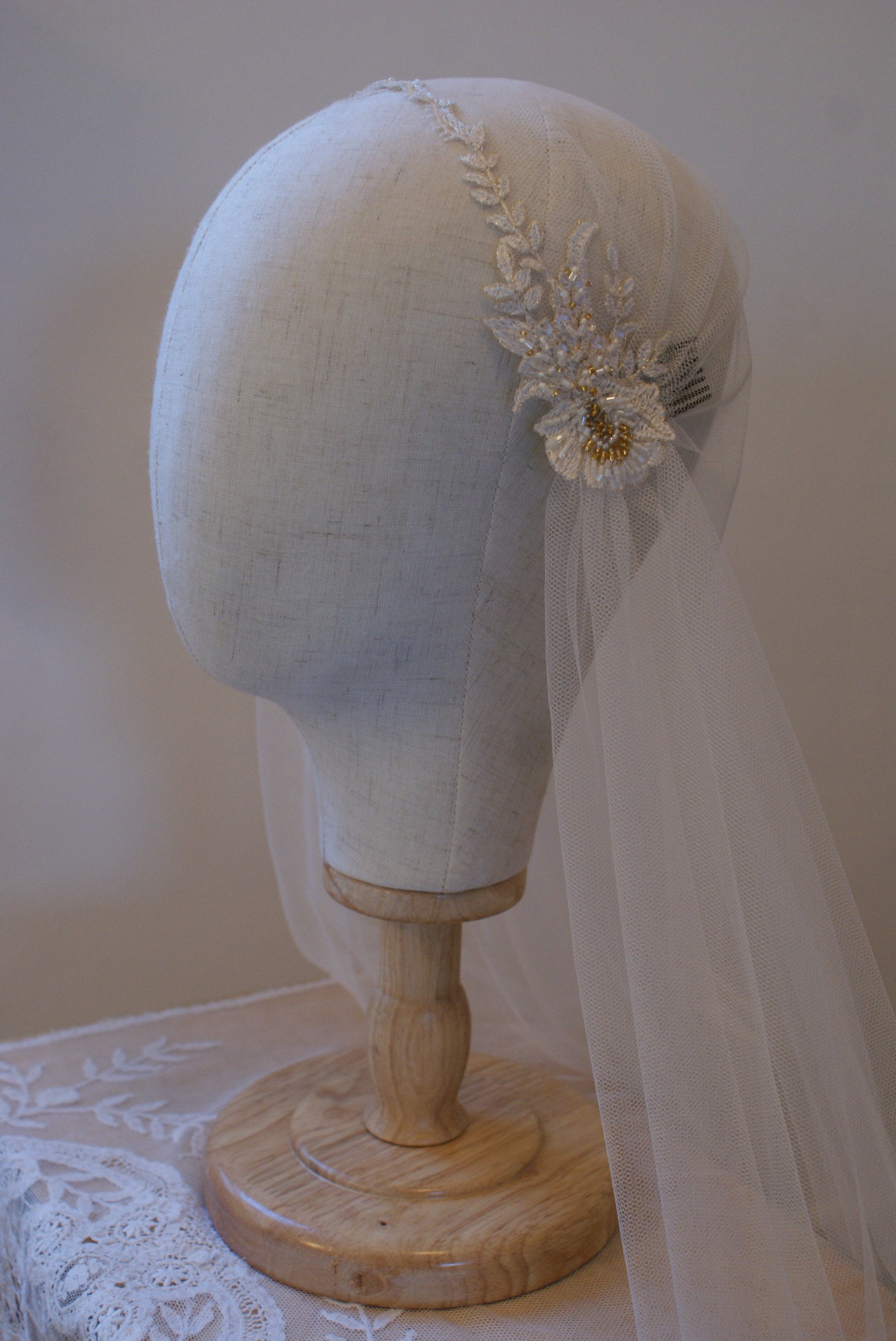 Stunning Juliet Cap Veil With Beaded Lace and Gold Detailing - Etsy Canada