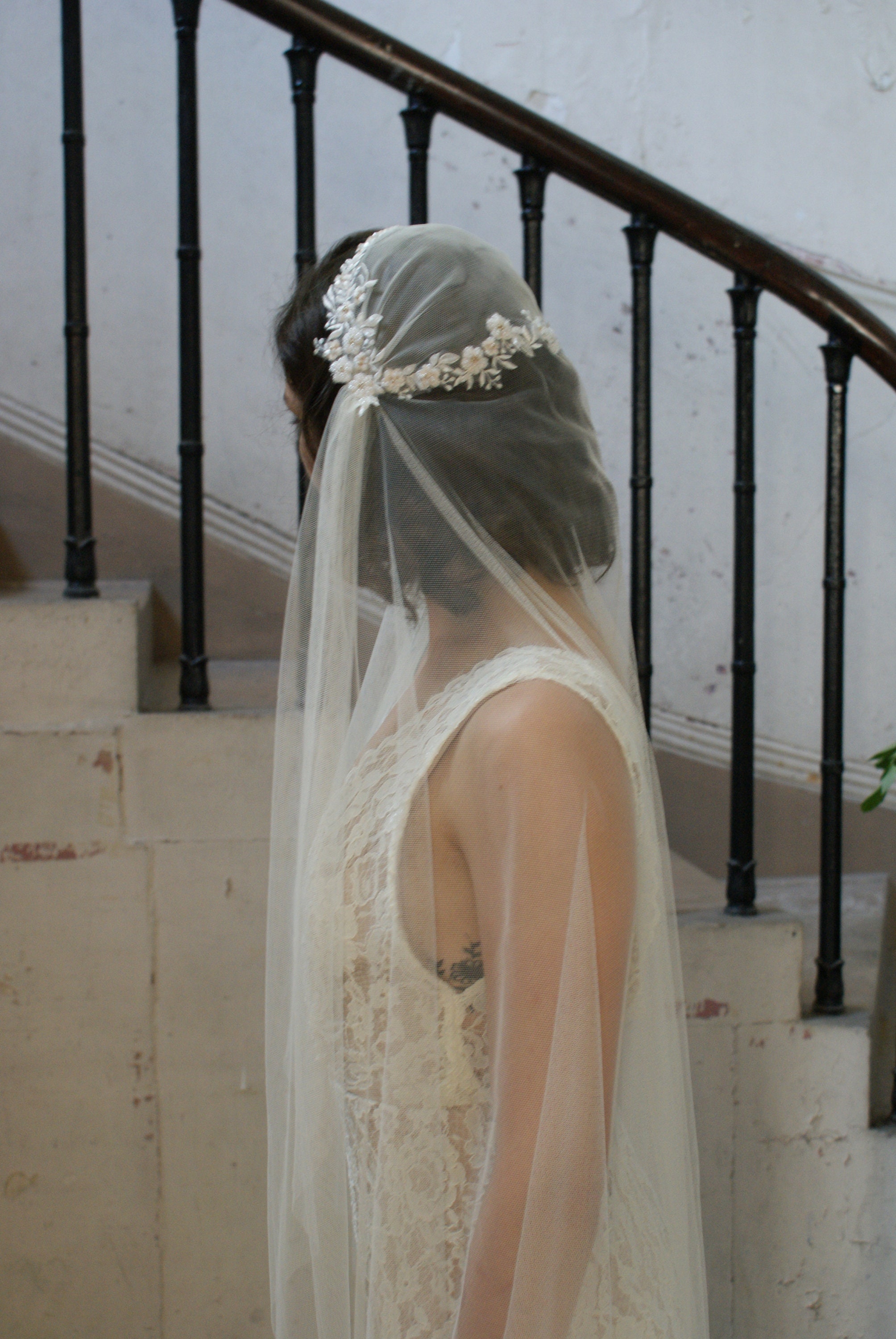 Luxury Beaded Juliet Cap Wedding Veil Kate Moss Style Veil | Etsy