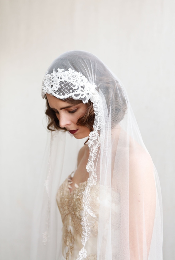 1920s Wedding Veil Ivory Chapel Length Veil Art Deco Etsy
