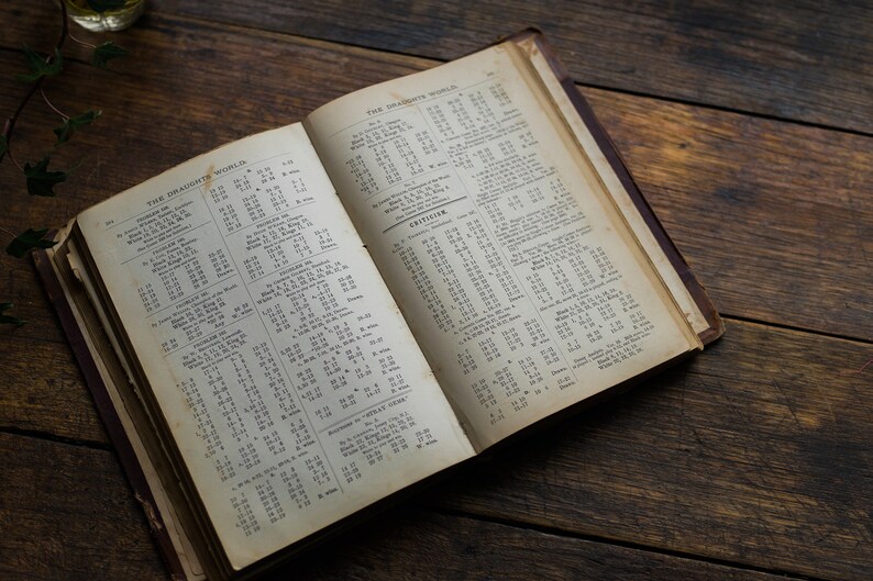 Rare Set of 2 Antique Draughts Book and Original Wood Draughts Game Box ...