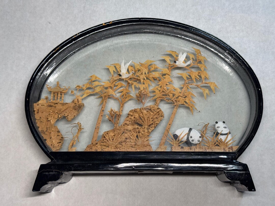 Vintage Chinese Cork Carving Panda and Crane - Etsy
