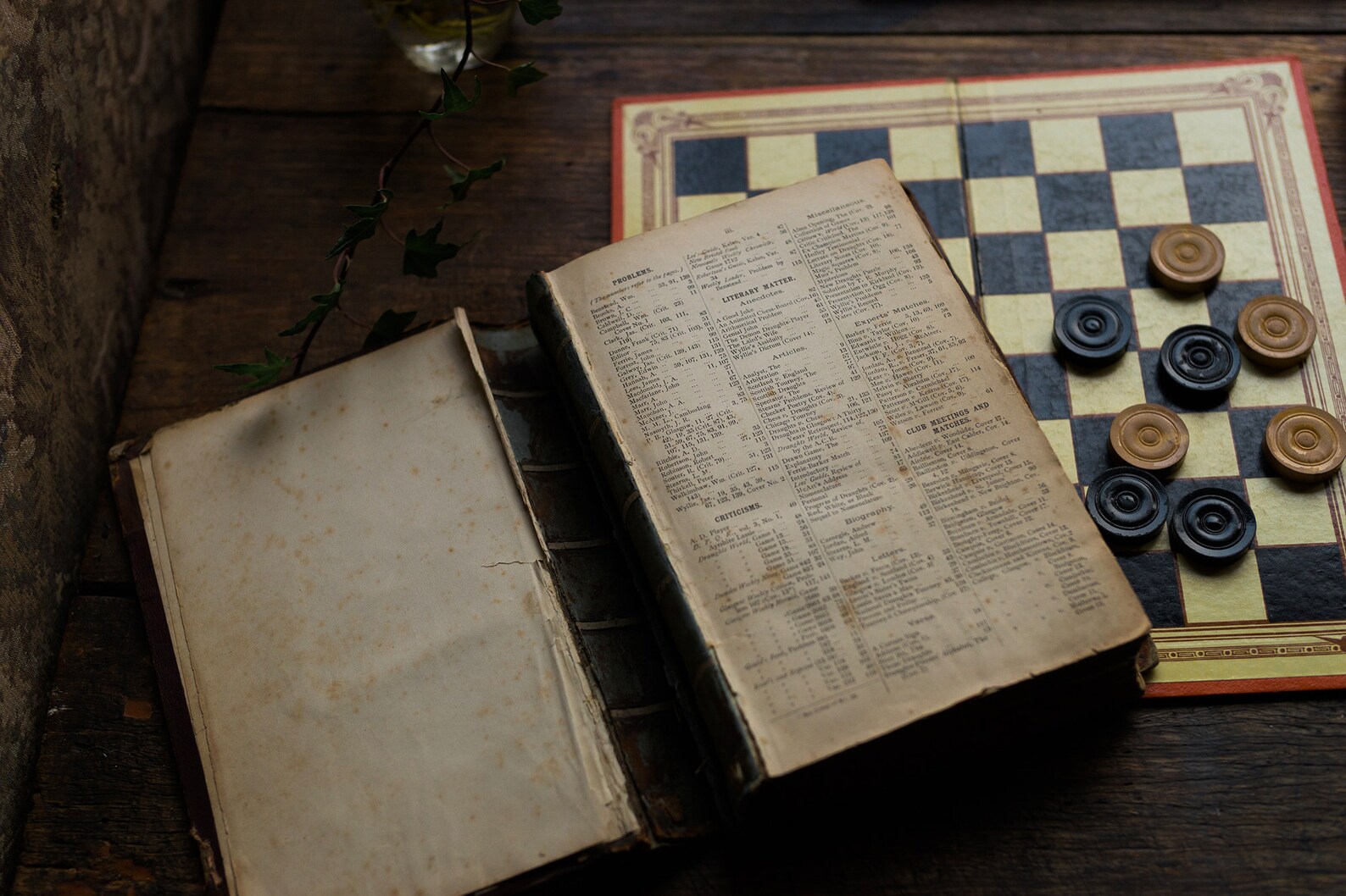 Rare Set of 2 Antique Draughts Book and Original Wood Draughts Game Box ...