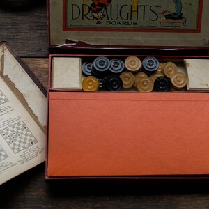 Rare Set of 2 Antique Draughts Book and Original Wood Draughts Game Box ...