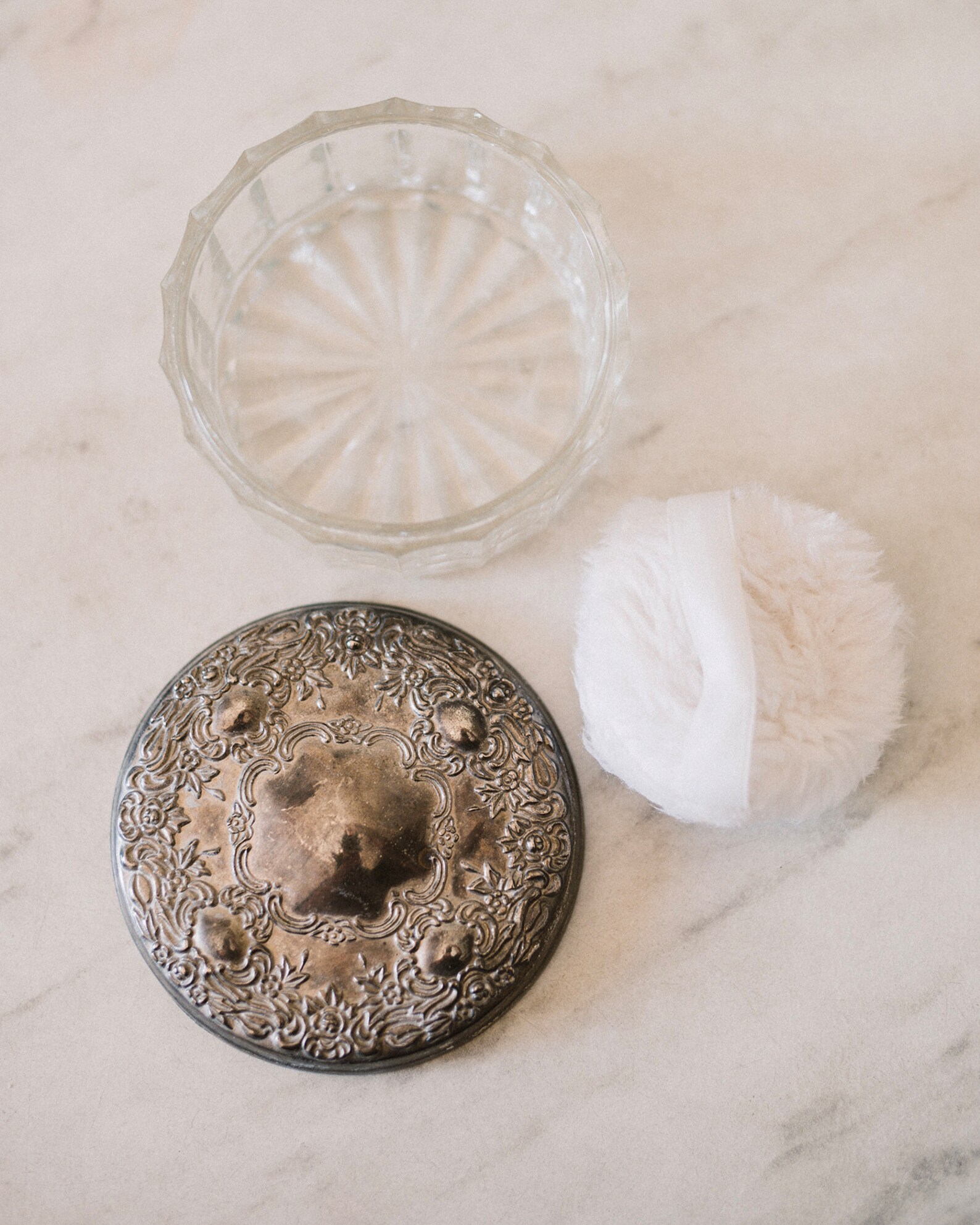 Vintage glass powder box silver plated lid jewelry storage | Etsy