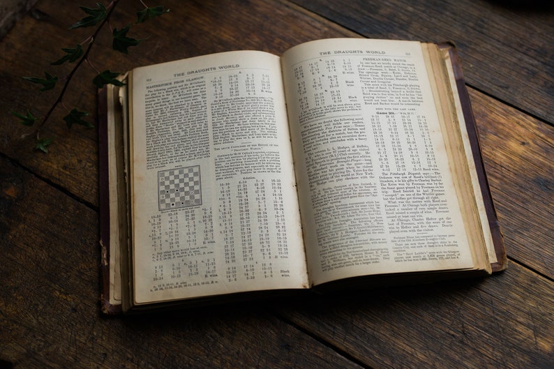 Rare Set of 2 Antique Draughts Book and Original Wood Draughts Game Box ...