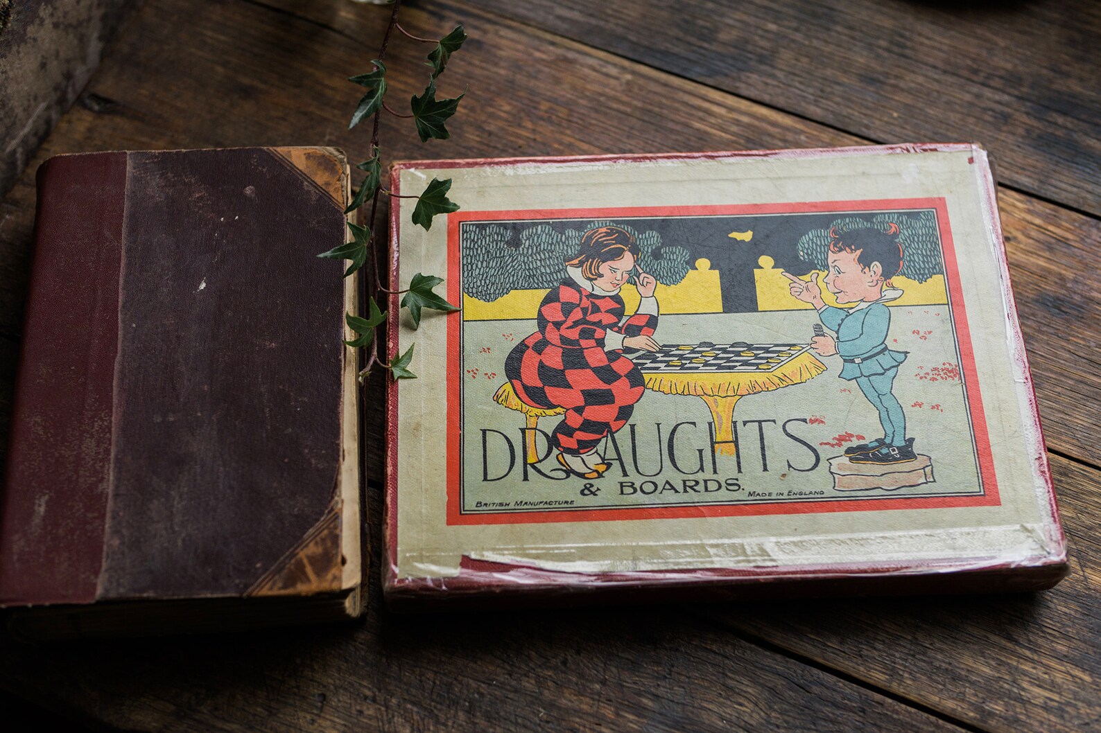 Rare Set of 2 Antique Draughts Book and Original Wood Draughts Game Box ...