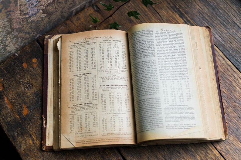 Rare Set of 2 Antique Draughts Book and Original Wood Draughts Game Box ...