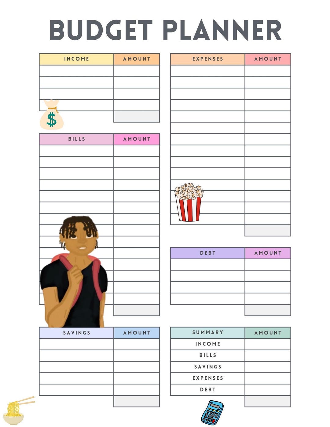 Kids Printable Budget Template - Etsy
