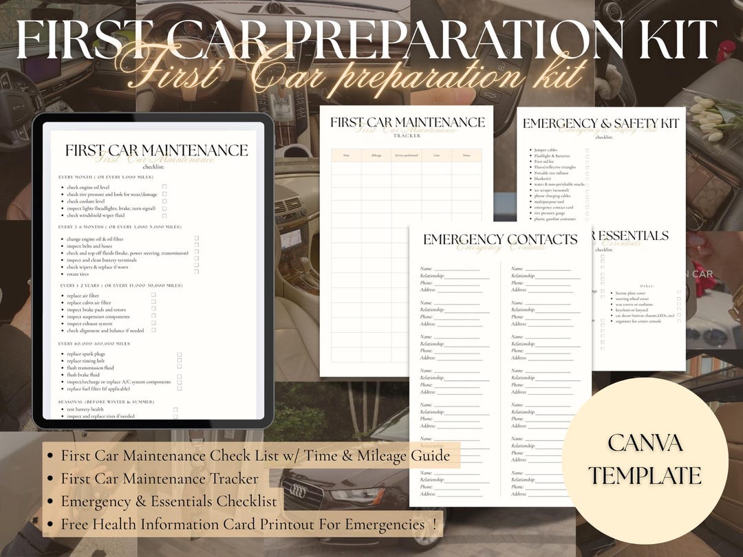 First Car Preparation Kit Printable – Maintenance, Emergency, Interior ...