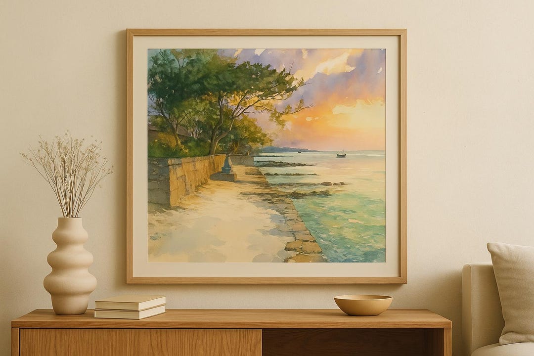 Okinawan Sunset Beach – Japanese Island Watercolor Art, Coastal ...