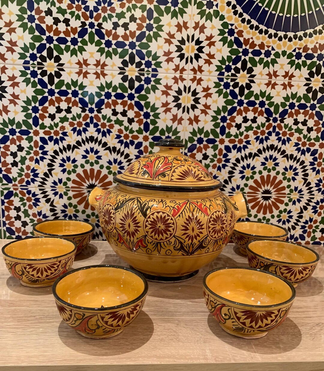 Hand-painted Moroccan Ceramic Tagine Set With 6 Bowls - Etsy