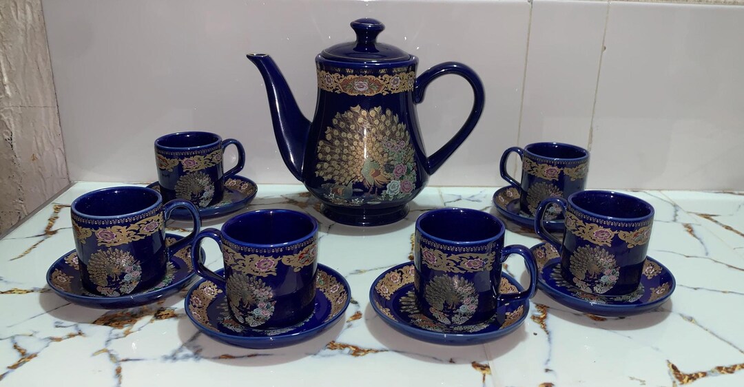 Original Moroccan Taous Coffee Set Antique Royal Blue Gold Design It ...