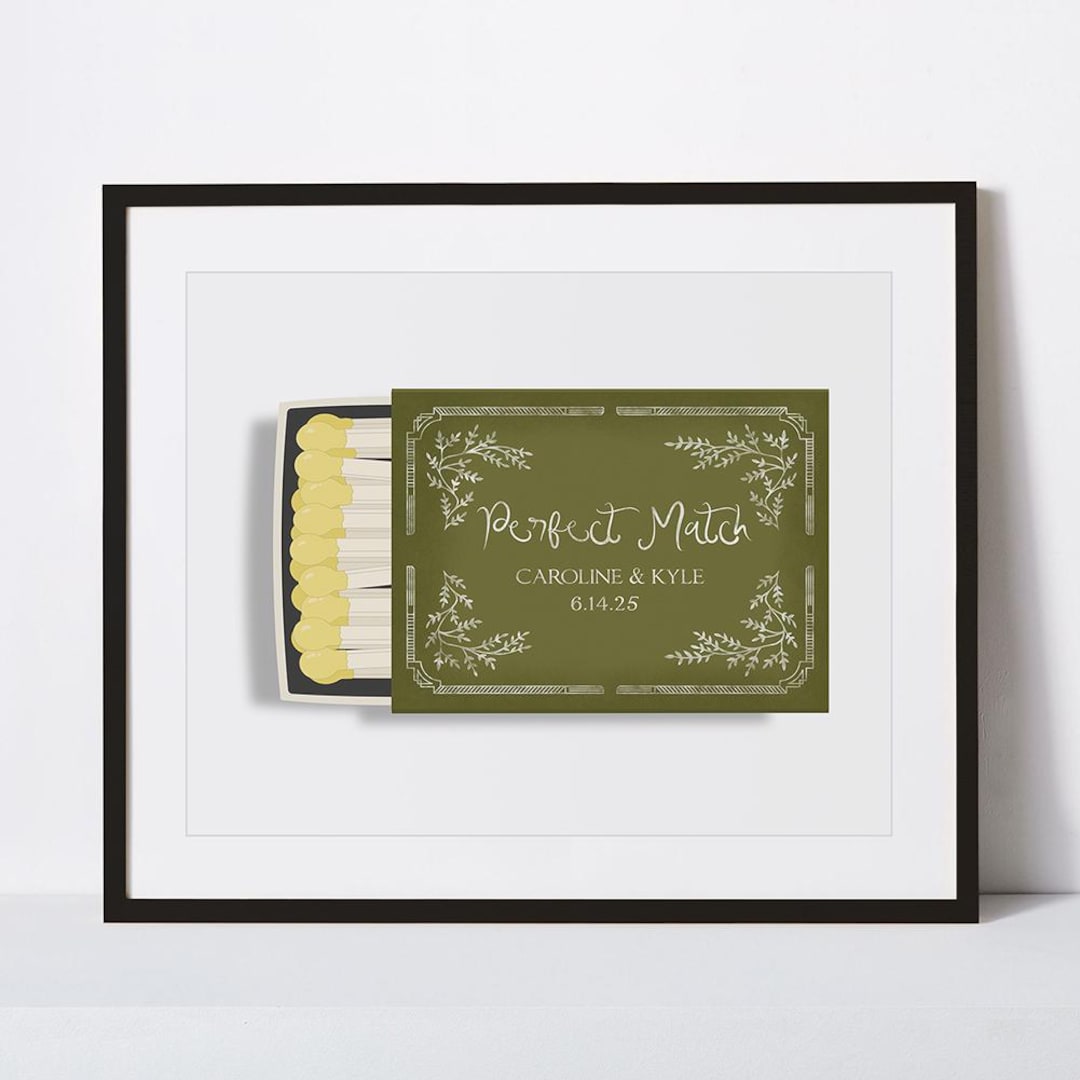 Perfect Match Custom Matchbox Art Print, Personalized Couple Name ...