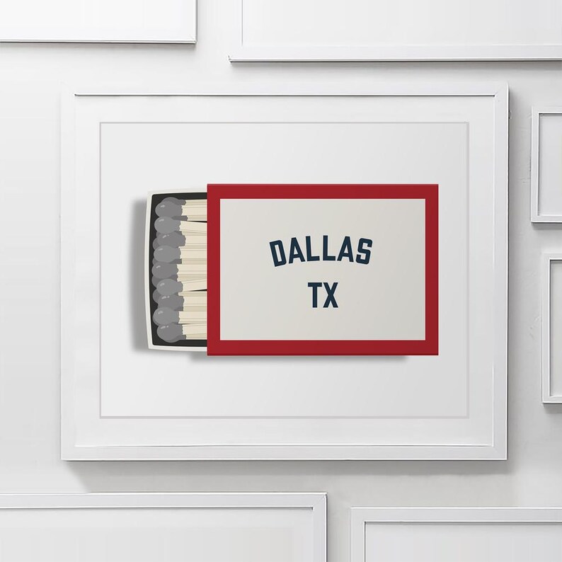 Dallas Texas Matchbox Printable Wall Art, Matchbook Poster for Living ...