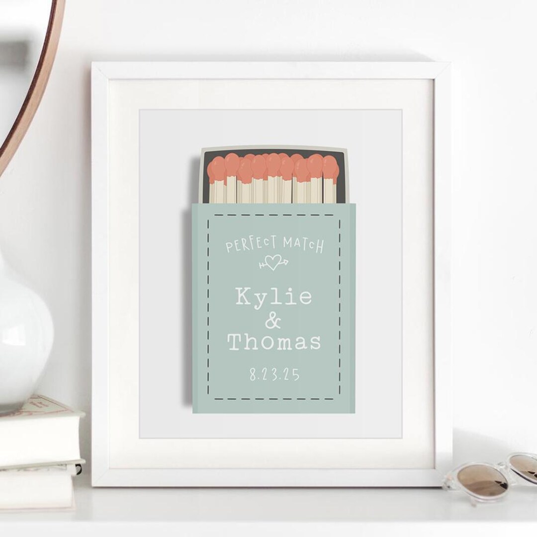 Perfect Match Custom Matchbox Art Print, Personalized Couple Name ...