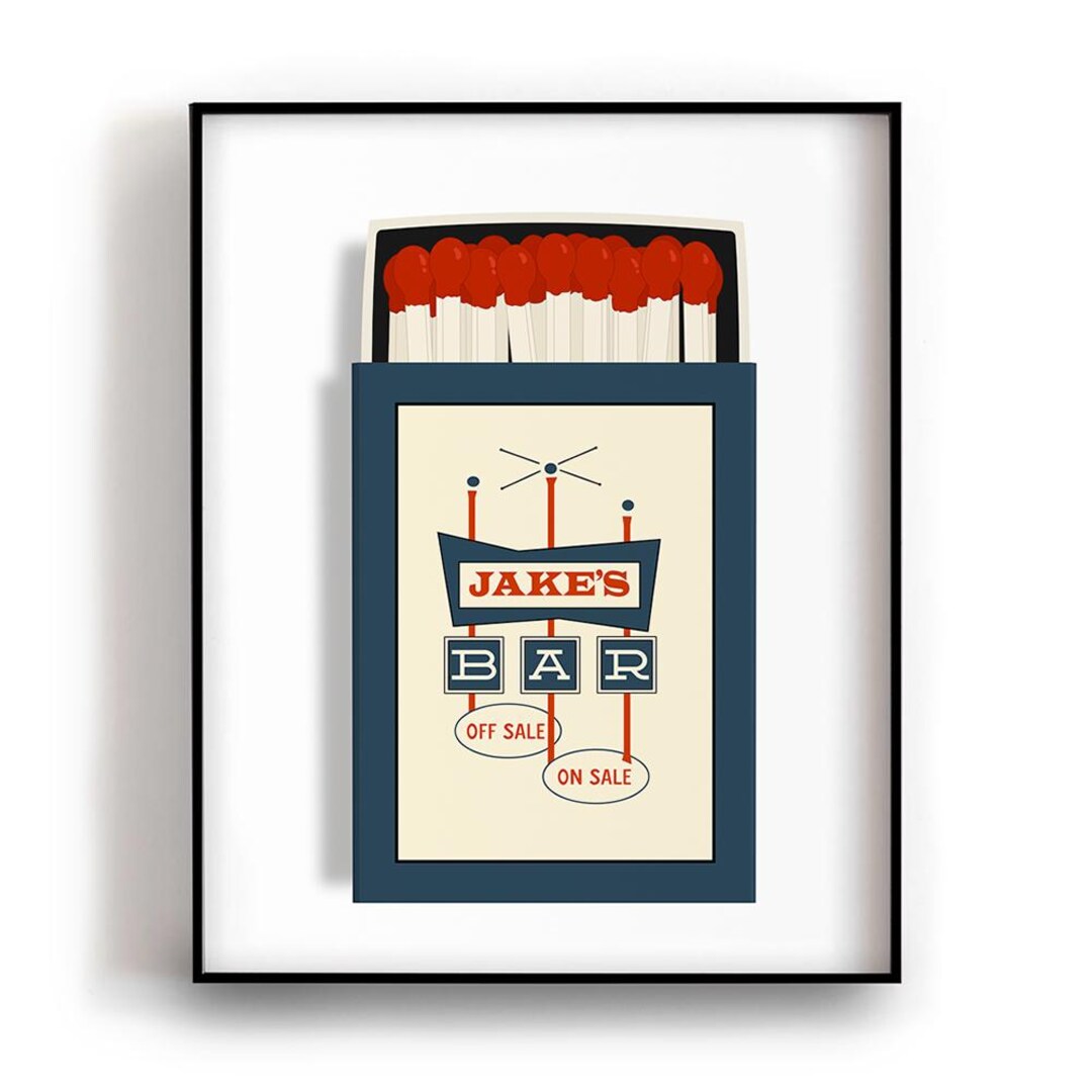 Jake's Bar Retro Bar Matchbook Printable Art, Gift for Fathers Day ...