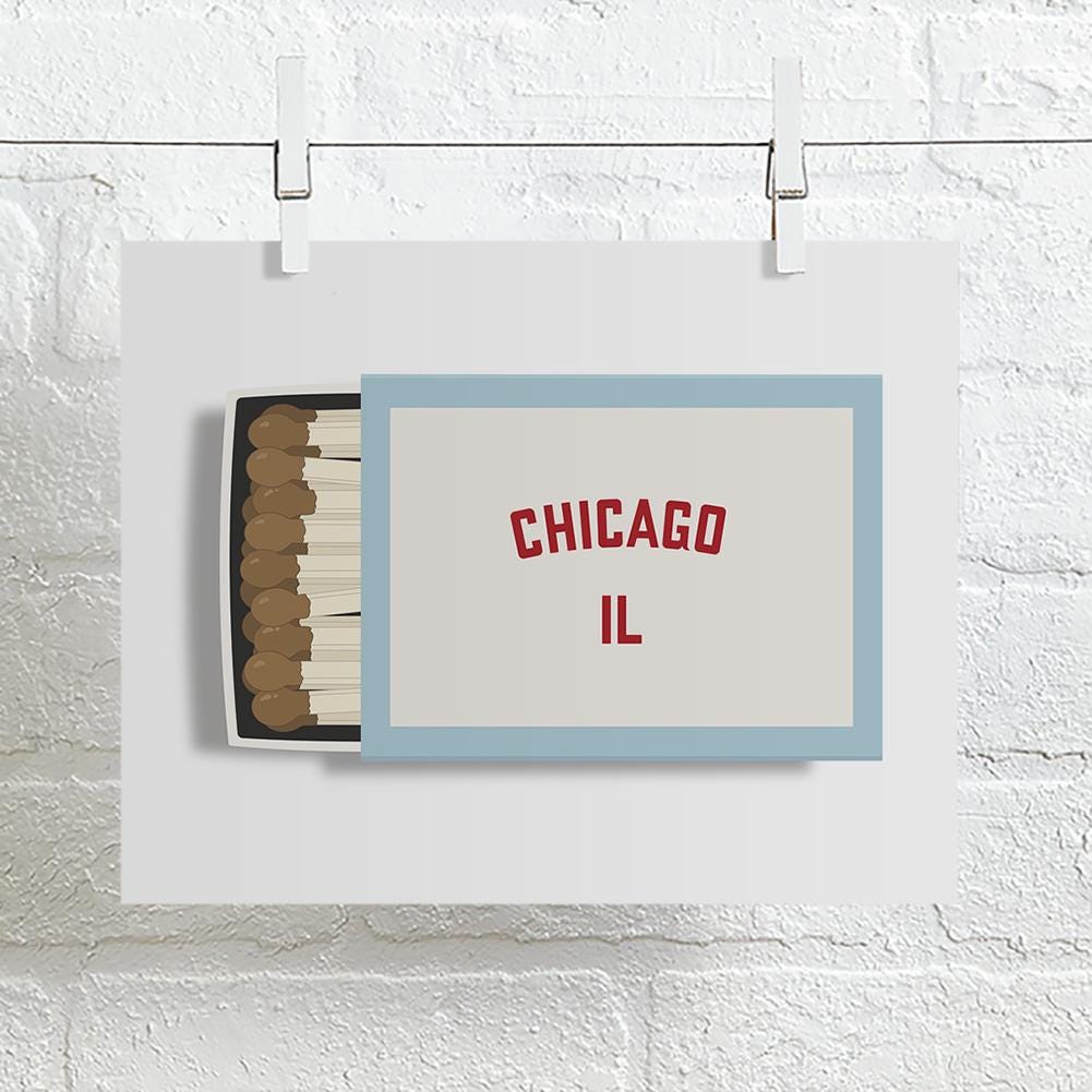 Chicago Illinois Matchbook Printable Wall Art, City Matchbox Poster for ...
