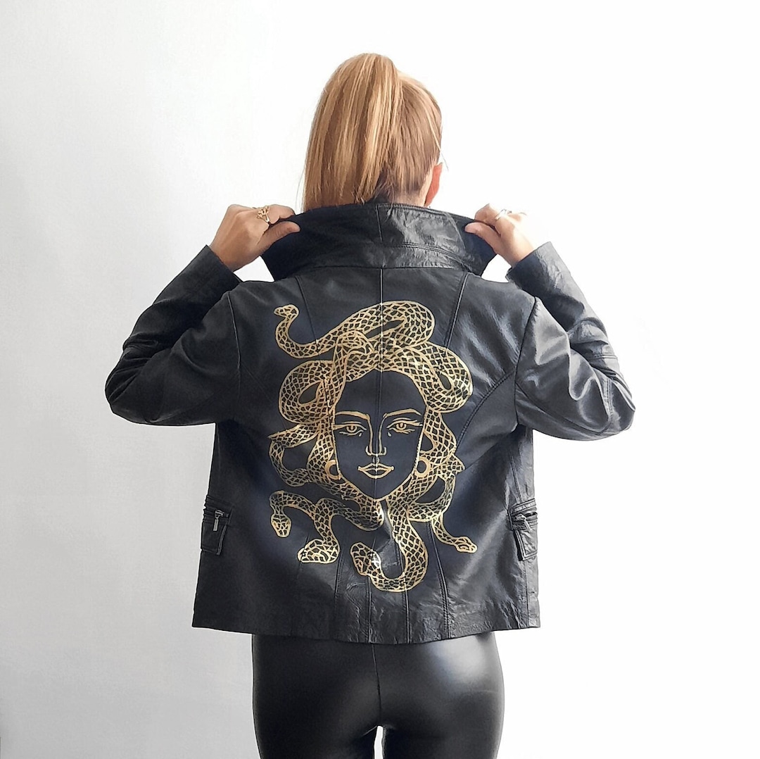 Golden Medusa Painted Jacket // Custom Leather Jacket / Vintage Gold ...