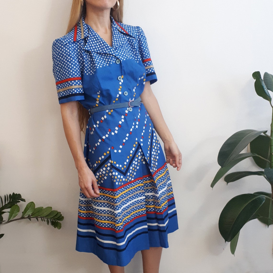 Vintage Geometric Dress / Vintage Patterned Dress / Vintage Secretary ...