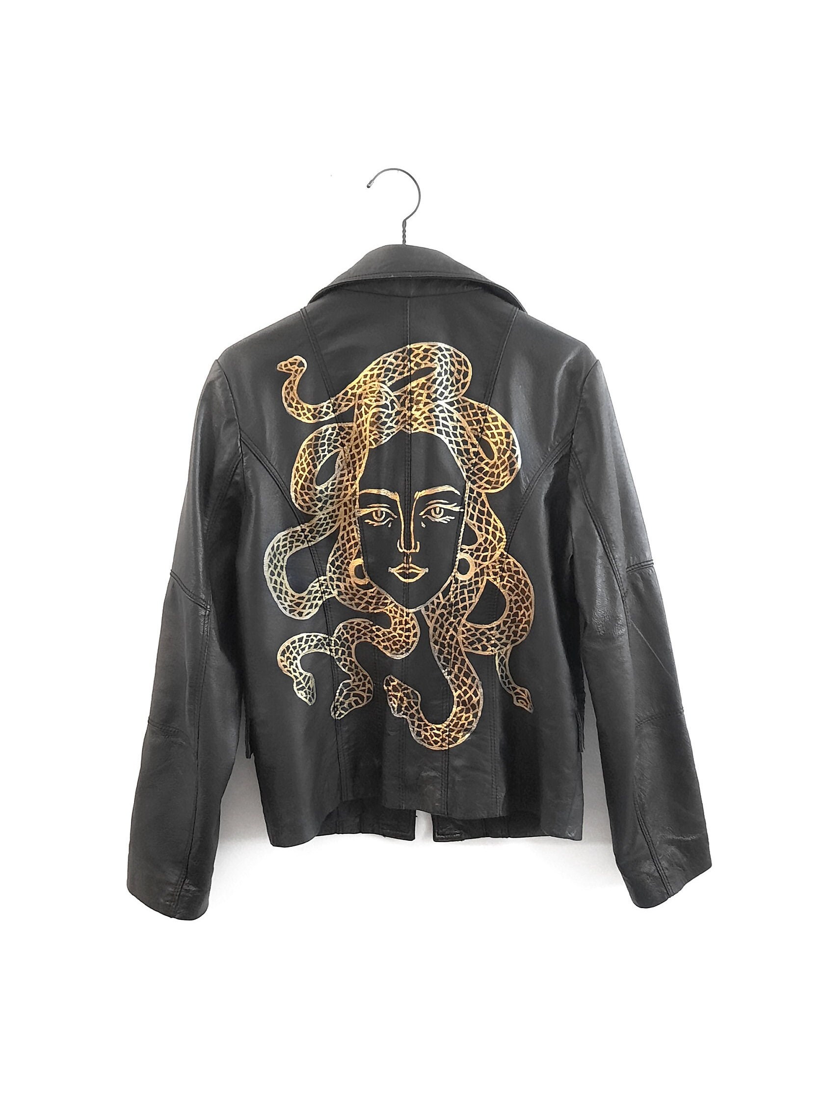 Golden Medusa Painted Jacket // Custom Leather Jacket / Vintage Gold ...