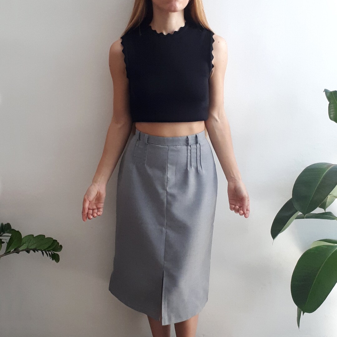 Vintage Pencil Long Skirt in Grey Wool With Secretary Style - 1980 - Etsy