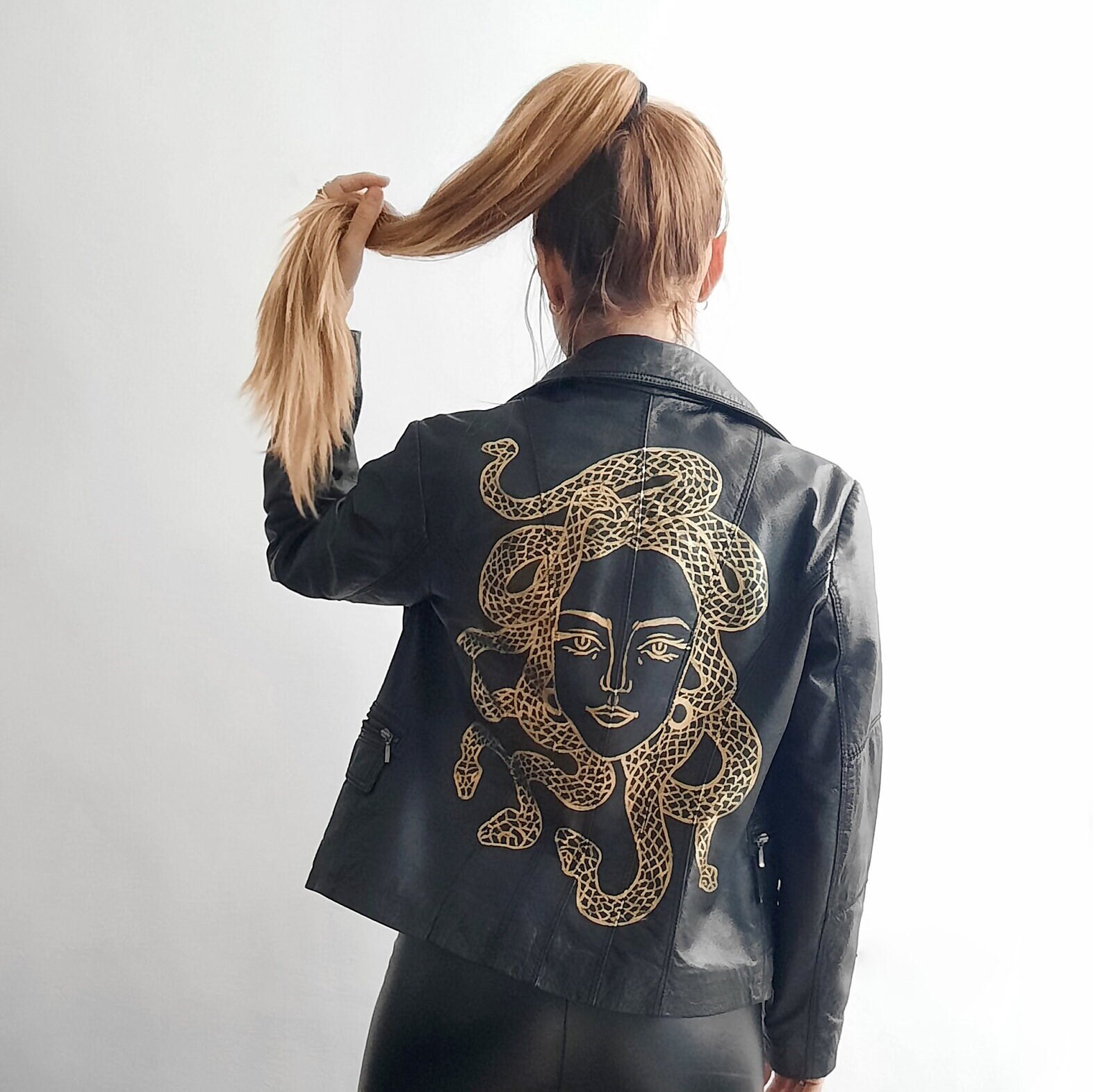 Golden Medusa Painted Jacket // Custom Leather Jacket / Vintage Gold ...