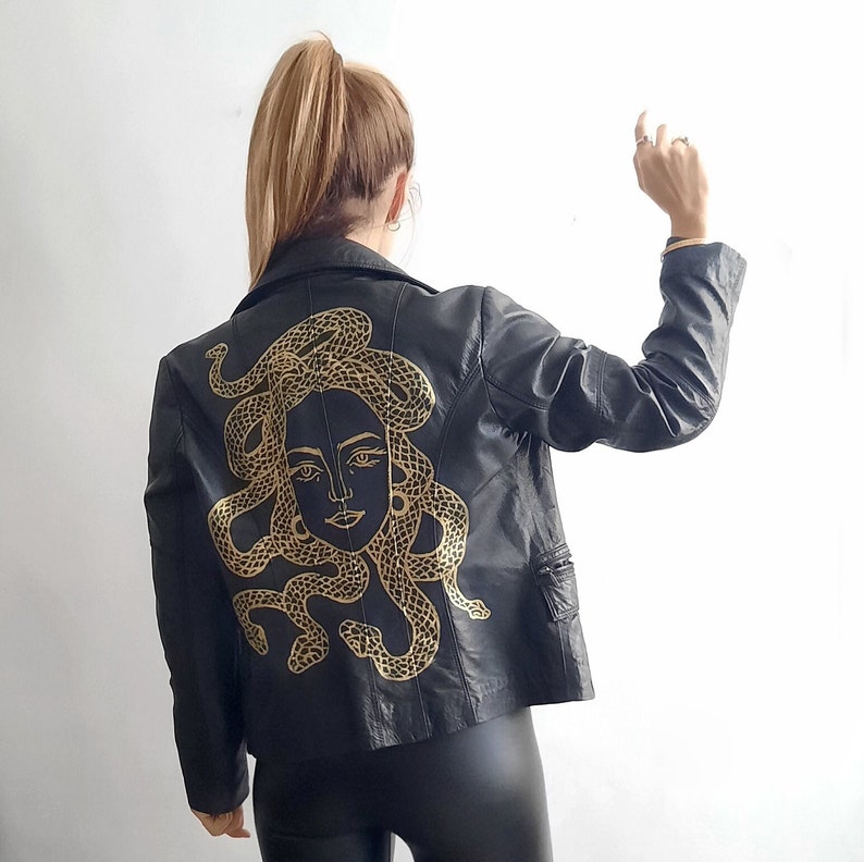 Golden Medusa Painted Jacket // Custom Leather Jacket / Vintage Gold ...