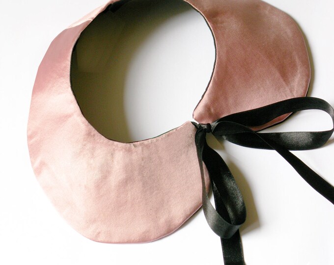 Satin Powder Pink Collar With Black Ribbon - Double Sided - Handmade ...