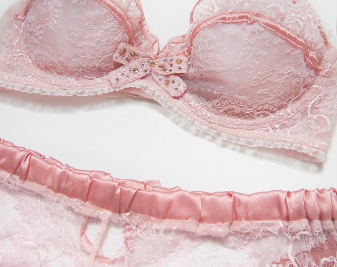 Etsy Lingerie Sale , Lilah Luxury Pink Lace Balcony Underwire Bra With ...