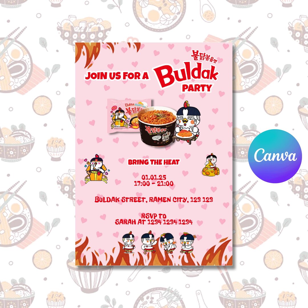 Buldak Ramen Party Invitation | Korean Ramen Invite | Buldak Carbonara ...