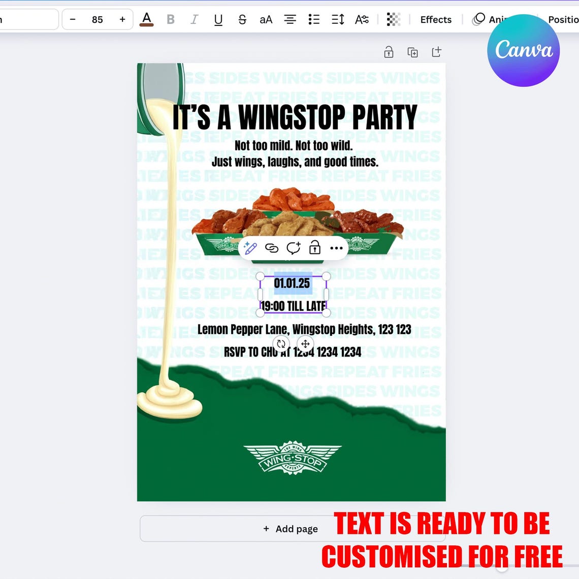 Wingstop Party Invitation: Chicken Wings Night, Editable Canva Template ...