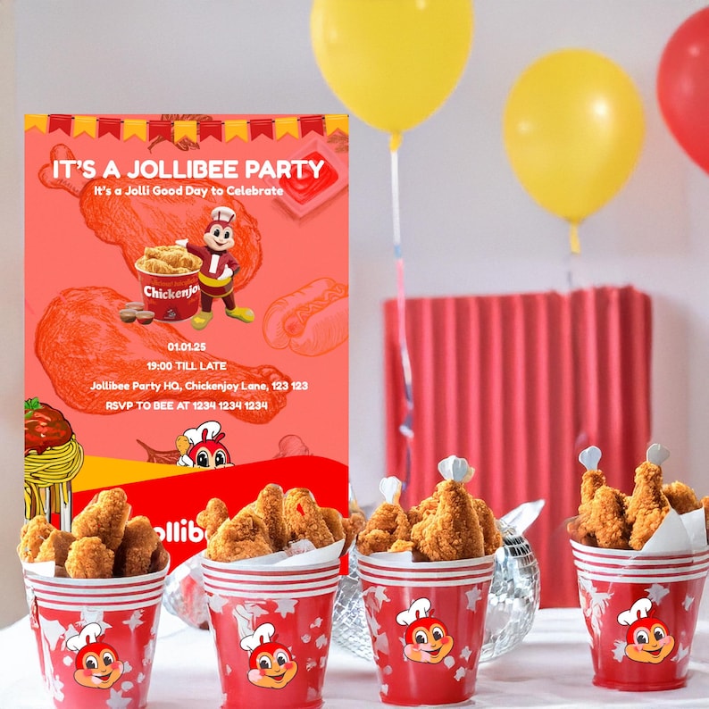 Jollibee Birthday Party Invitation: Editable Canva Template (digital ...