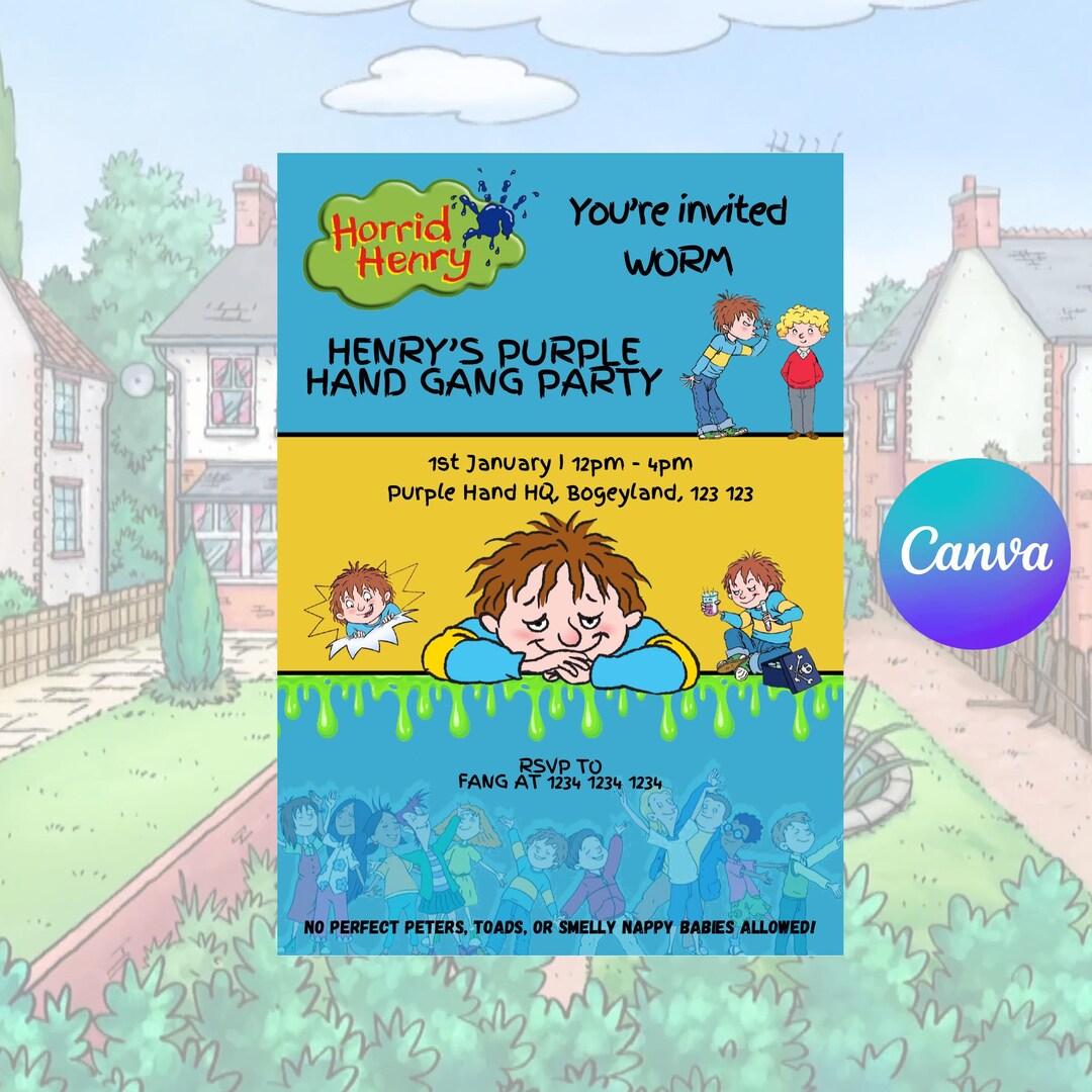 Horrid Henry Party Invitation Template | Editable Canva Invite ...