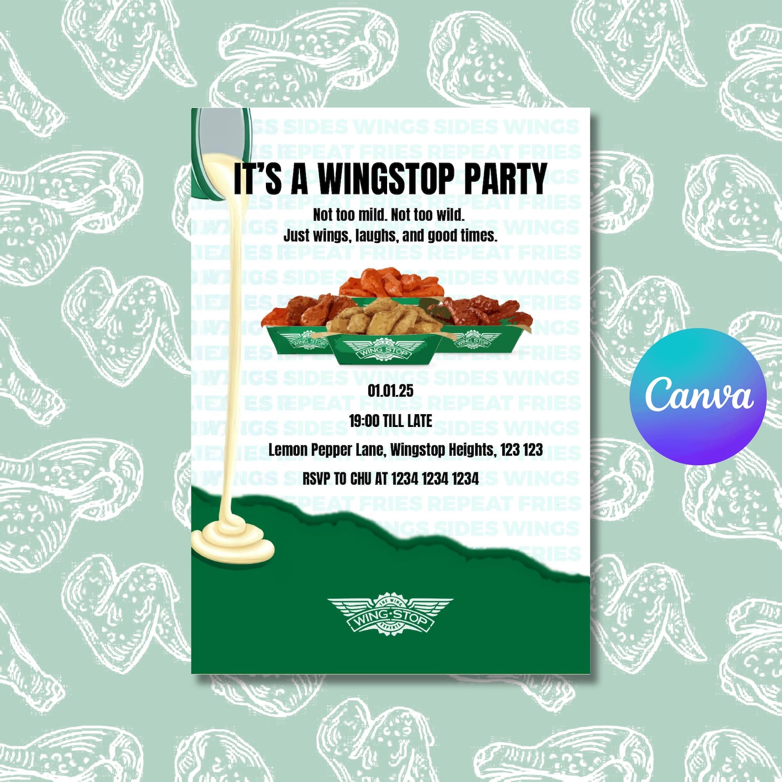 Wingstop Party Invitation: Chicken Wings Night, Editable Canva Template ...