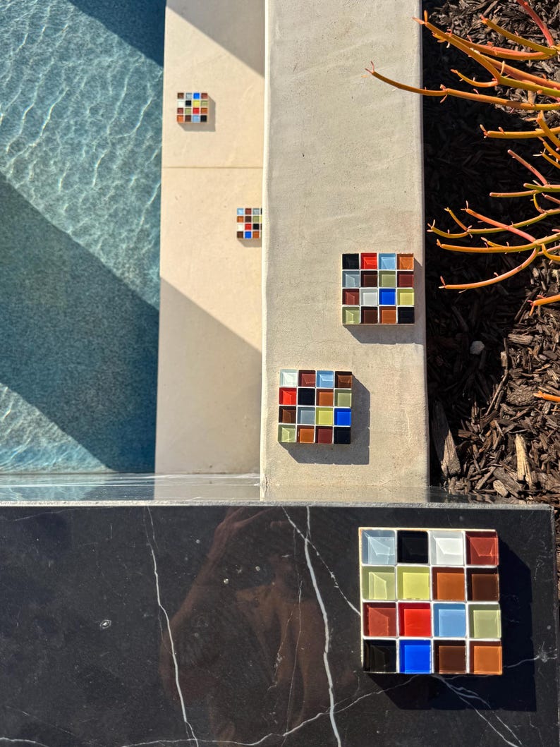 Multicolored Moody Set - Handmade Glass Tile Coasters - Etsy