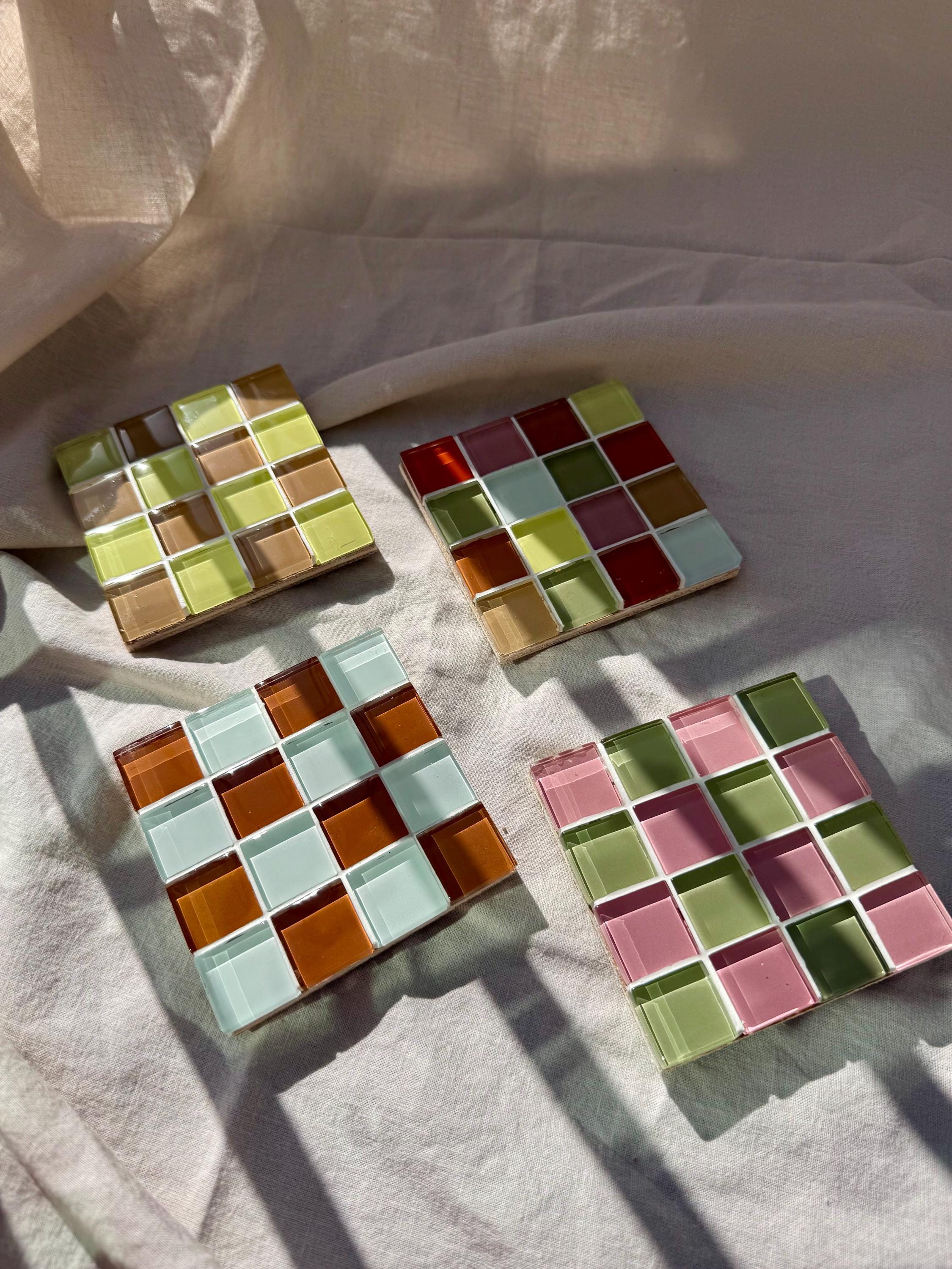 Muted Pastel Sunlit Neutral - Handmade Mosaic Glass Tile Coasters Set ...