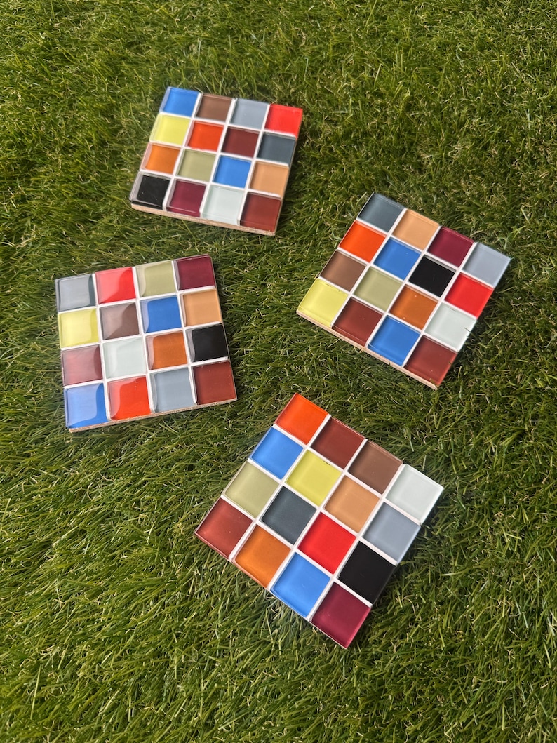 Multicolored Moody Set - Handmade Glass Tile Coasters - Etsy