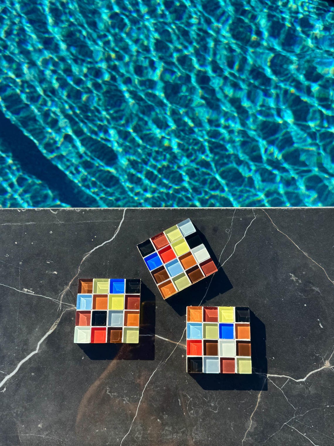 Multicolored Moody Set - Handmade Glass Tile Coasters - Etsy
