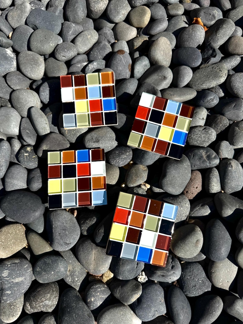 Multicolored Moody Set - Handmade Glass Tile Coasters - Etsy