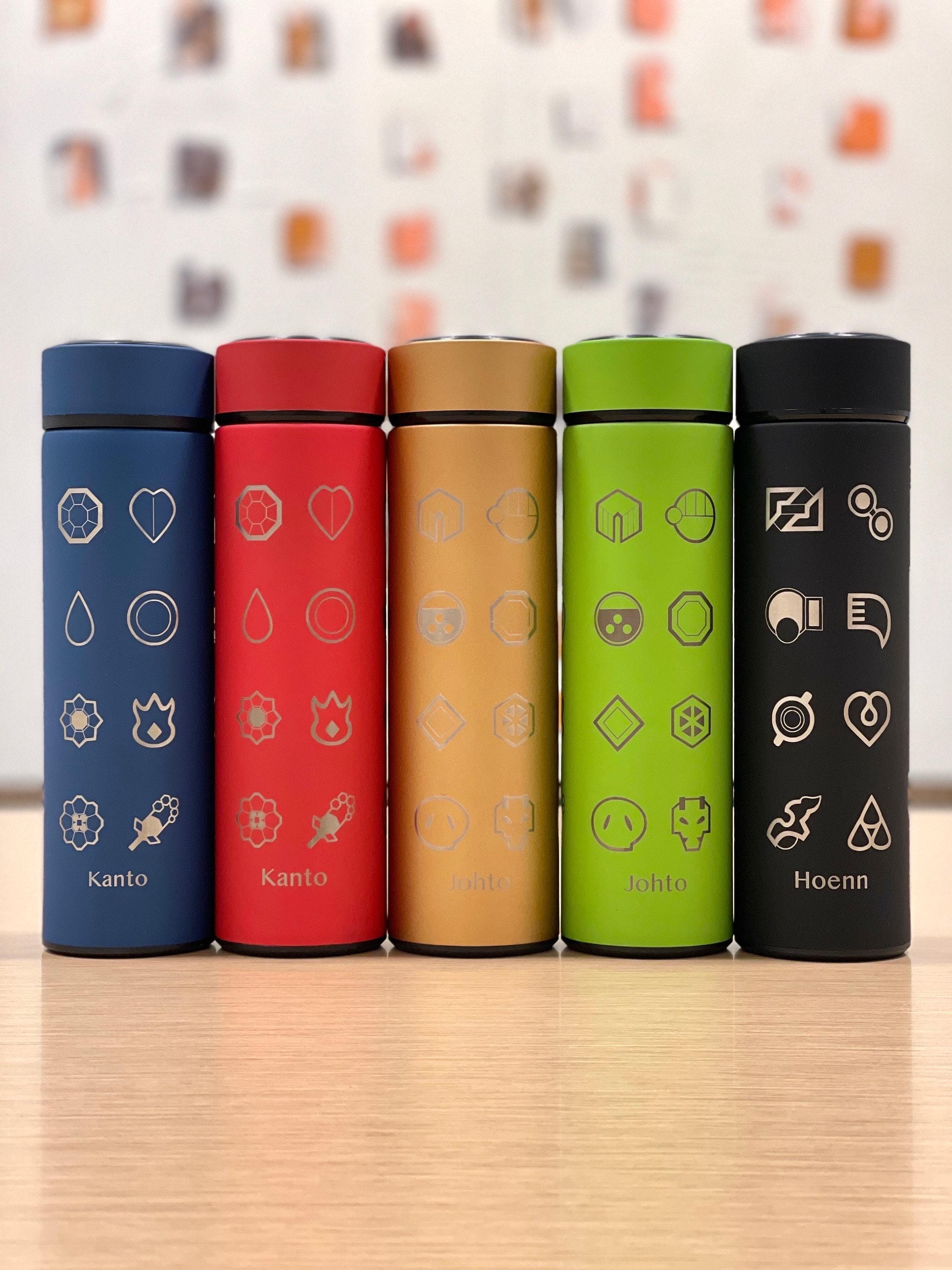 Kanto Johto Hoenn Gym Badges Tumbler Water Bottle With Tea Infuser ...