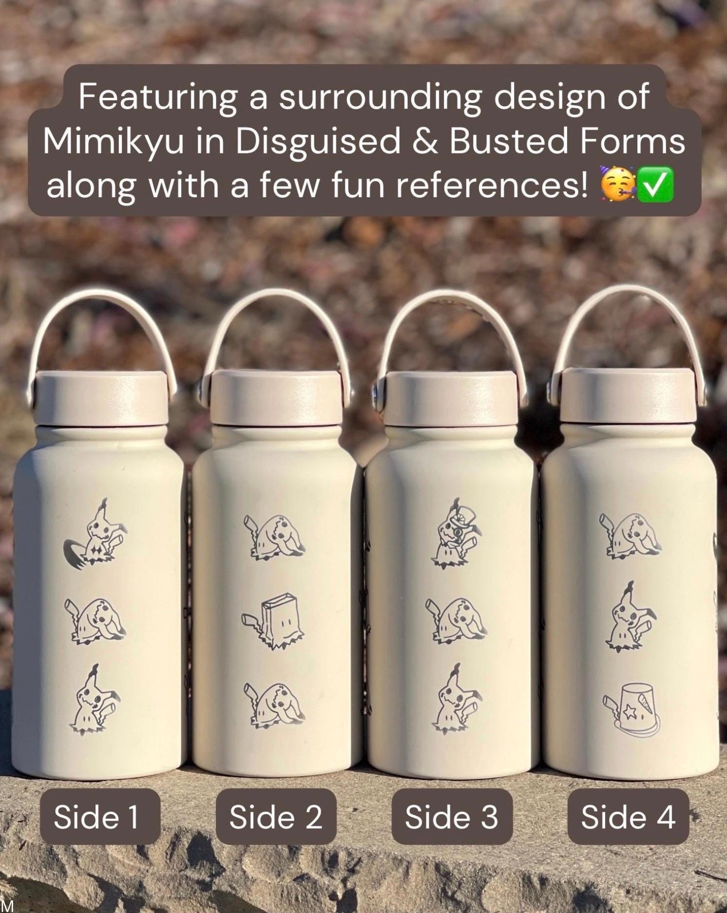 Mimikyu Water Bottle Engraved Coffee Tumbler With Disguised & Busted ...